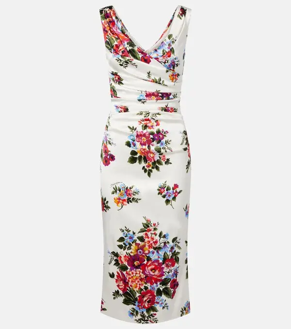 Dolce & Gabbana Draped Floral Satin Midi Dress
