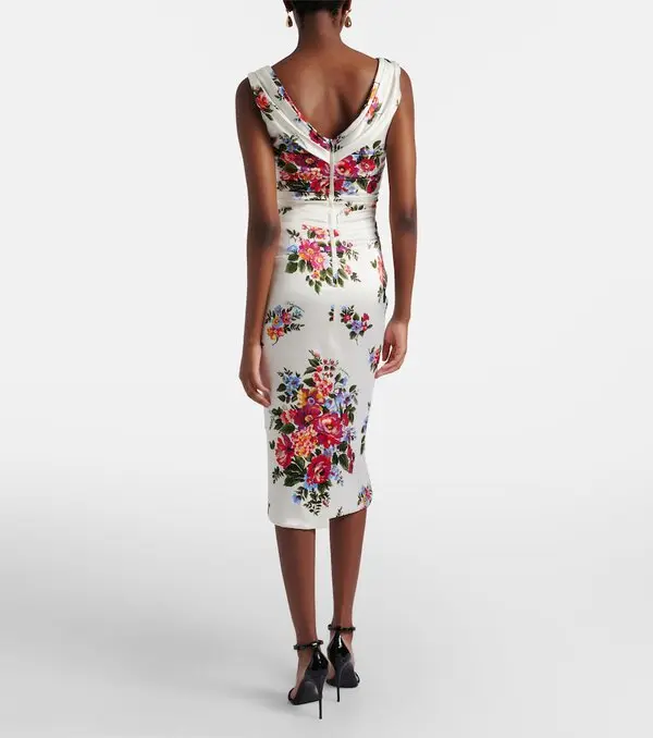 Dolce & Gabbana Draped Floral Satin Midi Dress