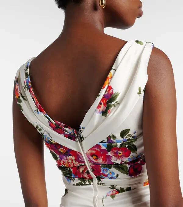 Dolce & Gabbana Draped Floral Satin Midi Dress