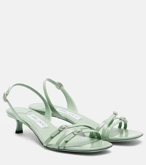 JIMMY CHOO Kaira Patent Leather Slingback Sandals - Green