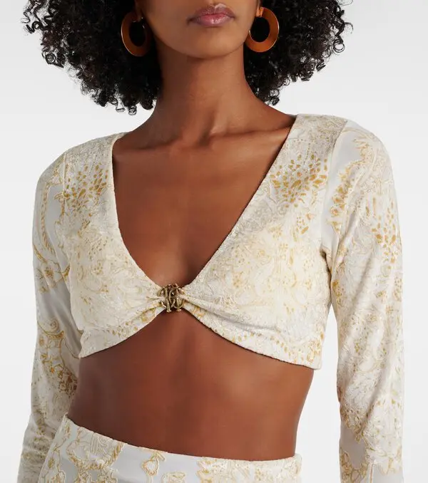 Roberto Cavalli Embellished V-neck Cropped Top