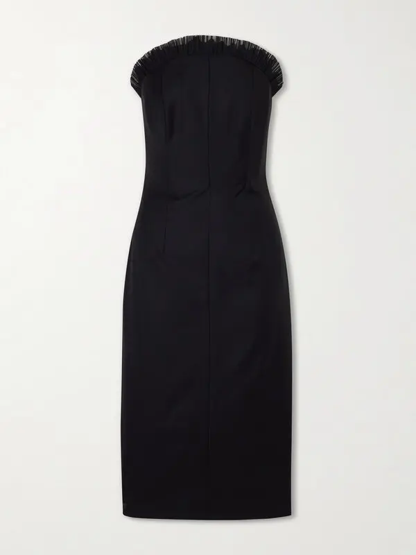 Alexander McQueen Strapless Ruffled Tulle-trimmed Wool Dress - Black