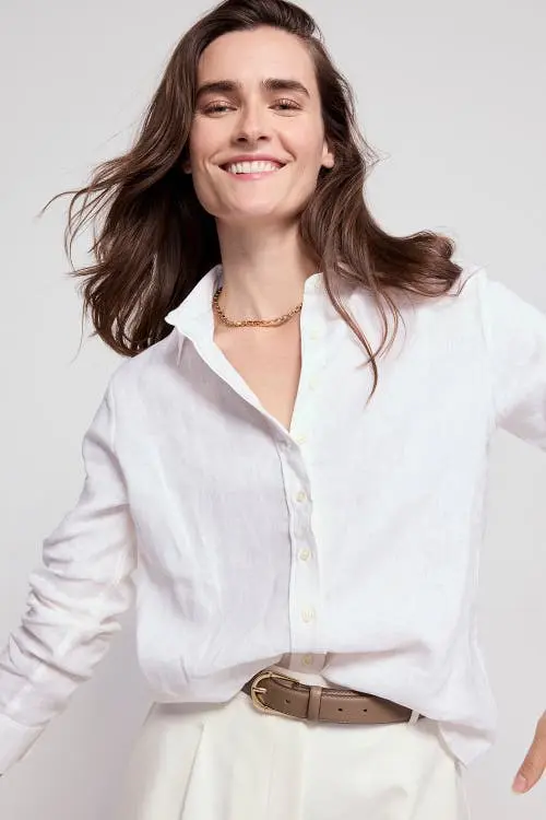 The Shirt By Rochelle Behrens Washed Linen Button-down Shirt - White