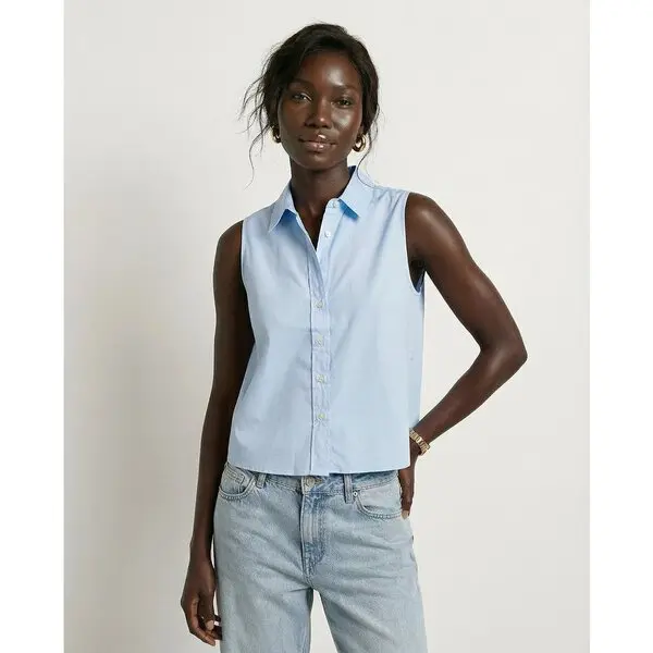 The Shirt By Rochelle Behrens Sleeveless Boxy Cropped Shirt - Light Blue