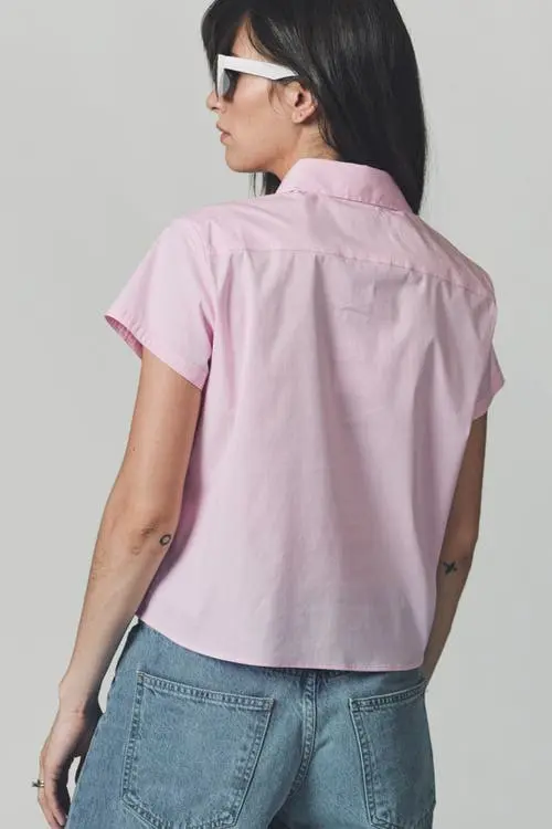 The Shirt By Rochelle Behrens Boxy Cropped Short Sleeve Shirt