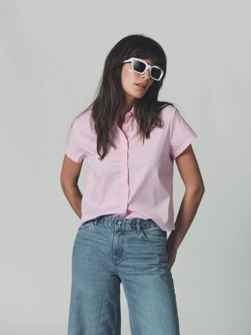 The Shirt By Rochelle Behrens Boxy Cropped Short Sleeve Shirt
