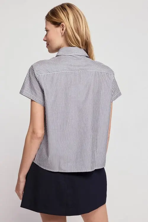The Shirt By Rochelle Behrens Boxy Cropped Short Sleeve Shirt - Black Stripe