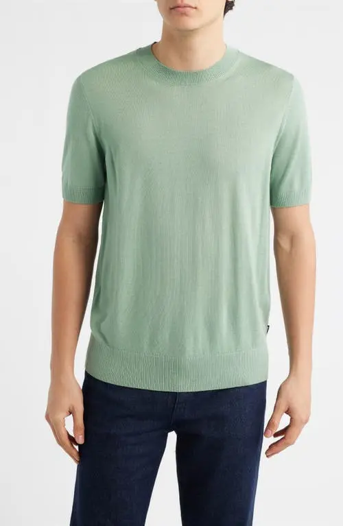 BOSS Umauro Short Sleeve Wool Crewneck Sweater - Open Green