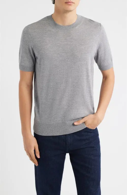 BOSS Umauro Short Sleeve Wool Crewneck Sweater - Silver