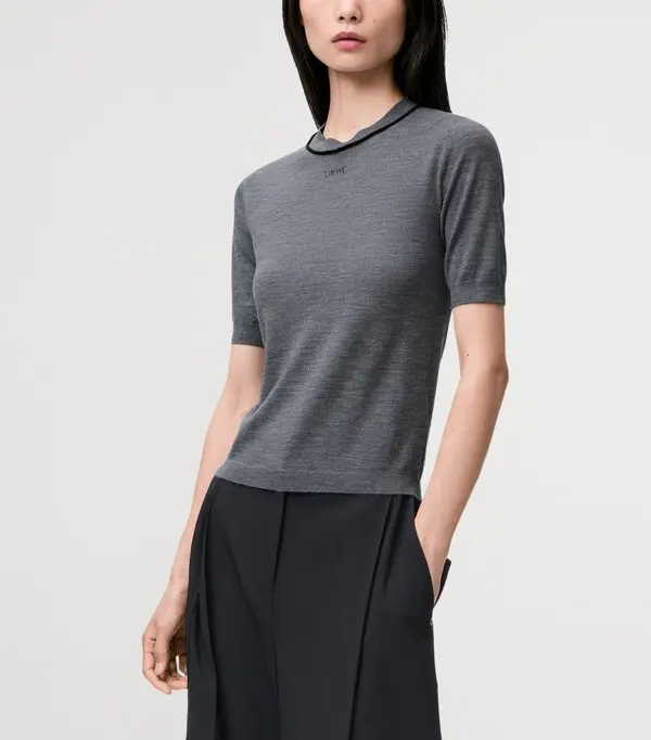 Loewe Wool Short-sleeve Logo Sweater - Grey