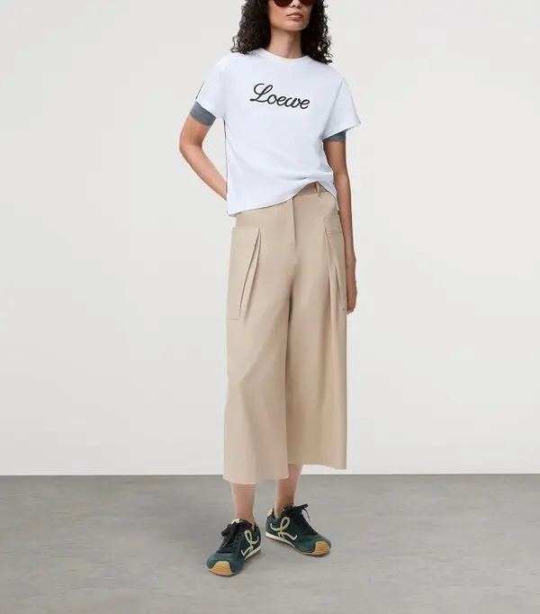 Loewe Cotton-silk Gabardine Cropped Trousers - Beige