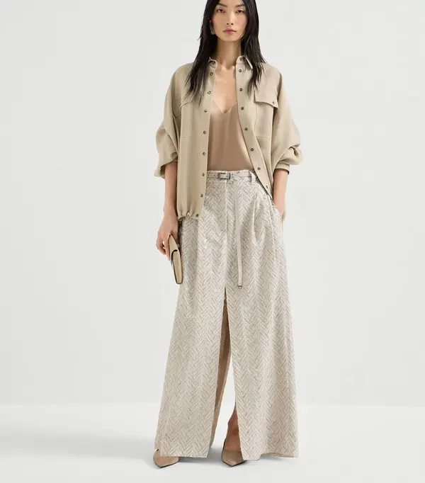 Brunello Cucinelli Linen Sequinned Maxi Skirt - Beige