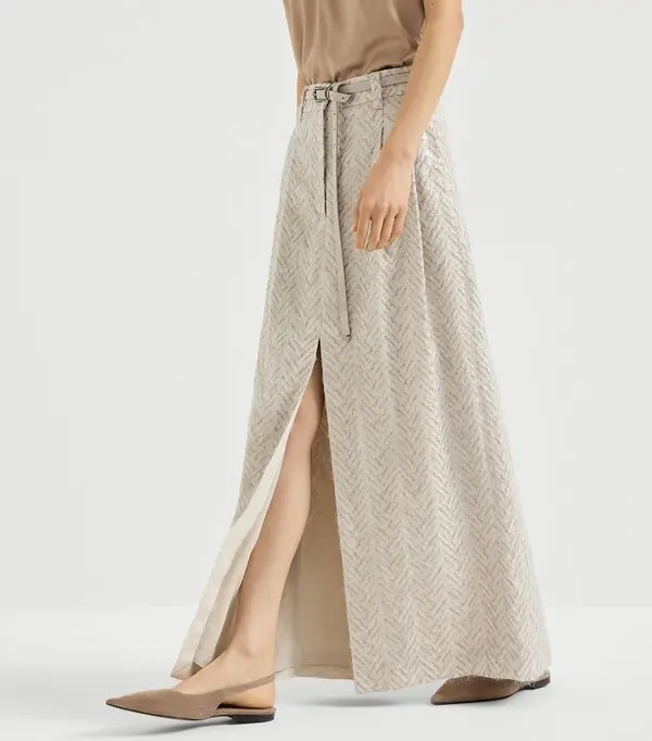 Brunello Cucinelli Linen Sequinned Maxi Skirt - Beige