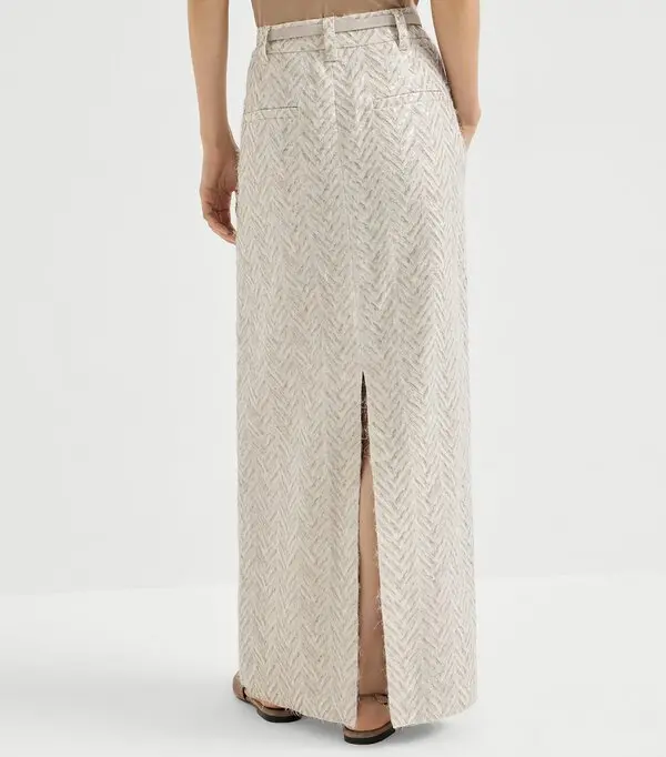 Brunello Cucinelli Linen Sequinned Maxi Skirt - Beige