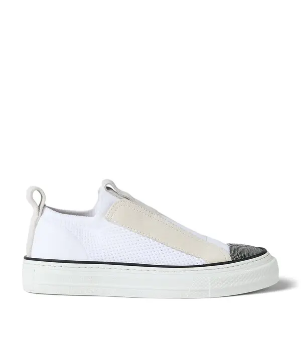 Brunello Cucinelli Knitted Suede-trim Sneakers