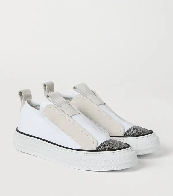 Brunello Cucinelli Knitted Suede-trim Sneakers