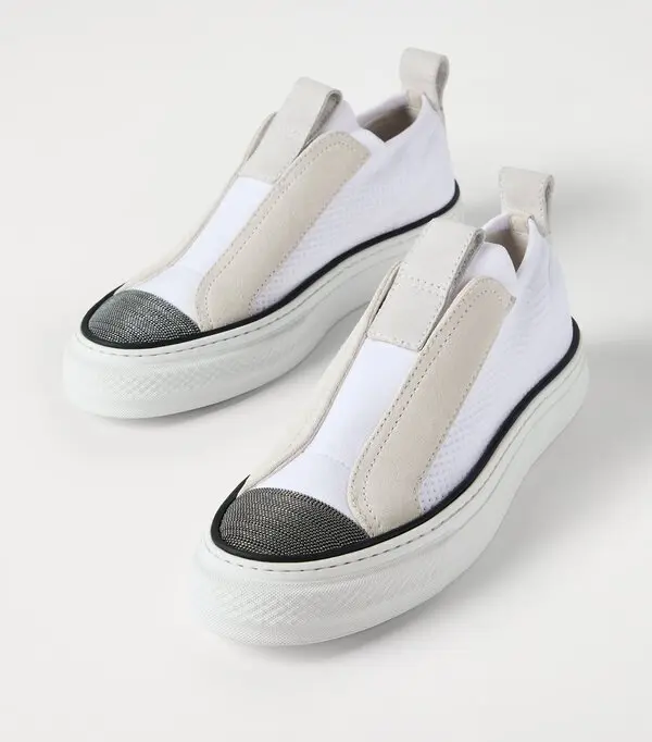Brunello Cucinelli Knitted Suede-trim Sneakers