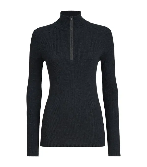 Brunello Cucinelli Virgin Wool-cashmere Half-zip Sweater - Black