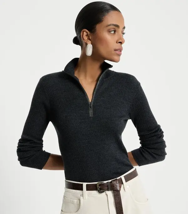 Brunello Cucinelli Virgin Wool-cashmere Half-zip Sweater - Black