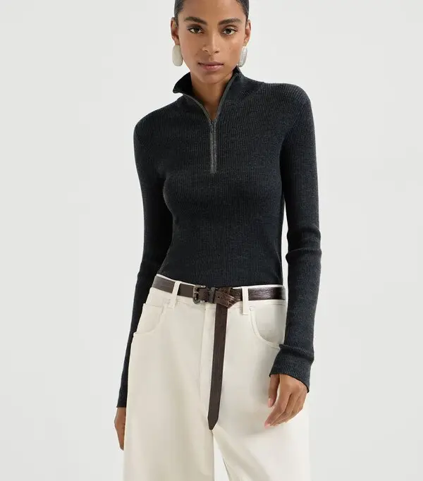Brunello Cucinelli Virgin Wool-cashmere Half-zip Sweater - Black