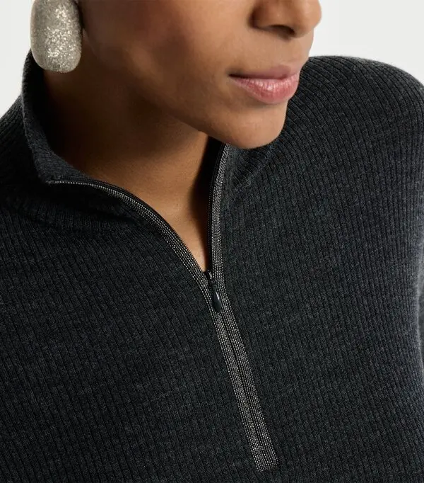 Brunello Cucinelli Virgin Wool-cashmere Half-zip Sweater - Black