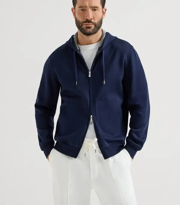 Brunello Cucinelli French Terry Zip-up Hoodie - Blue