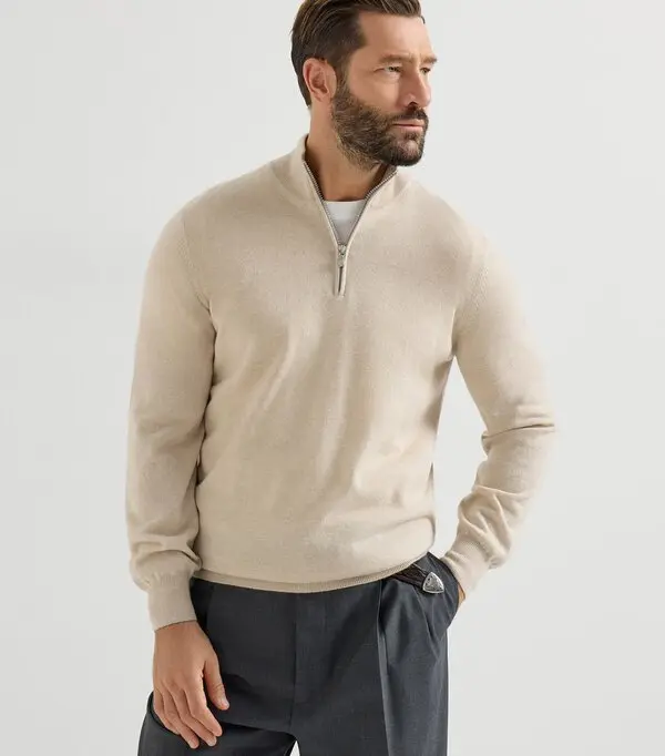 Brunello Cucinelli Cashmere Quarter-zip Sweater - Beige