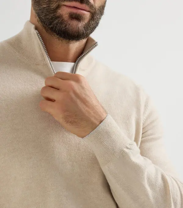 Brunello Cucinelli Cashmere Quarter-zip Sweater - Beige