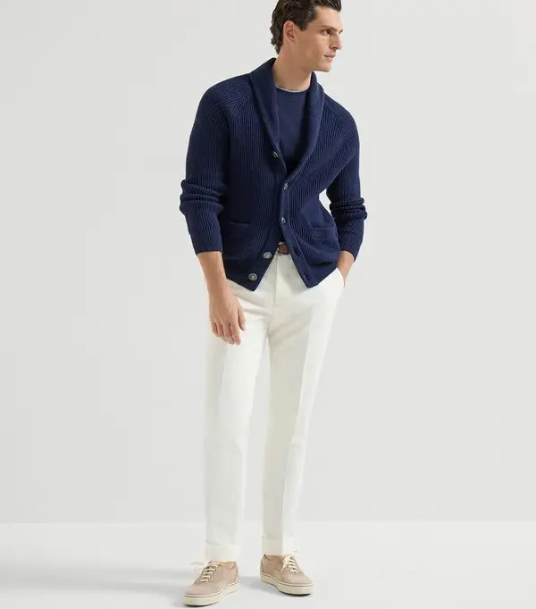 Brunello Cucinelli Cotton-virgin Wool Gabardine Trousers - White
