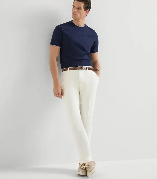 Brunello Cucinelli Cotton-virgin Wool Gabardine Trousers - White