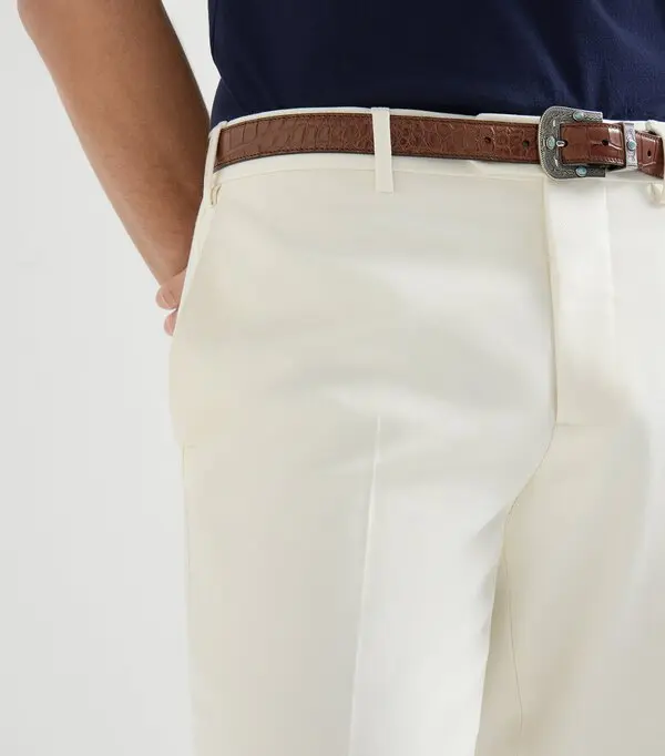 Brunello Cucinelli Cotton-virgin Wool Gabardine Trousers - White