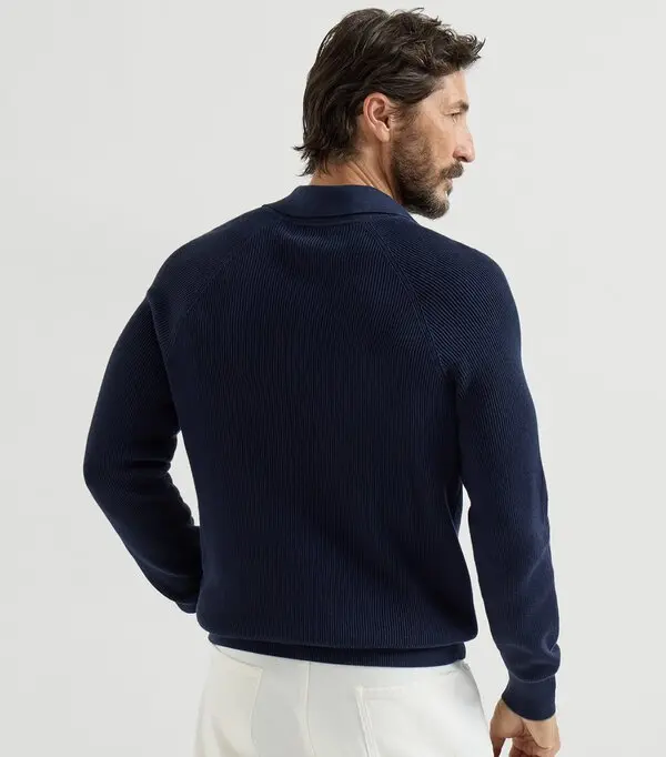 Brunello Cucinelli Cotton Polo Sweater - Blue