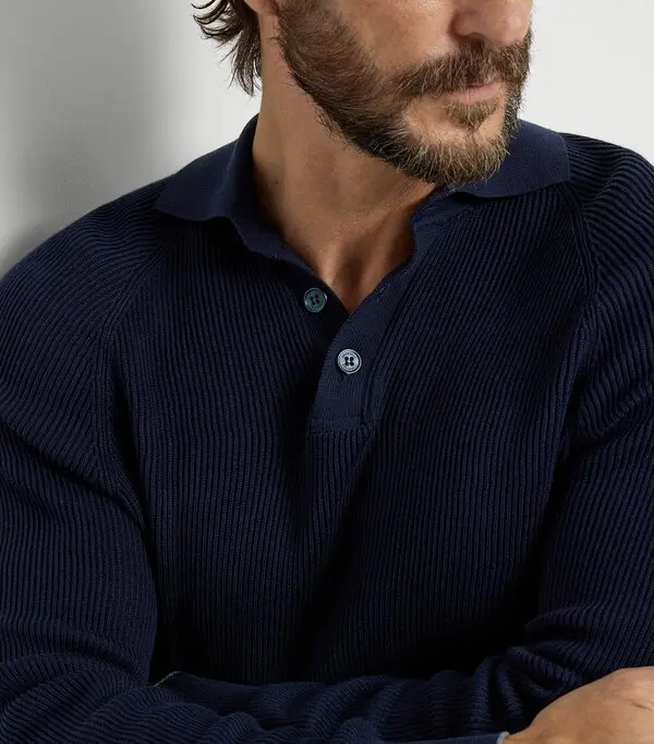 Brunello Cucinelli Cotton Polo Sweater - Blue