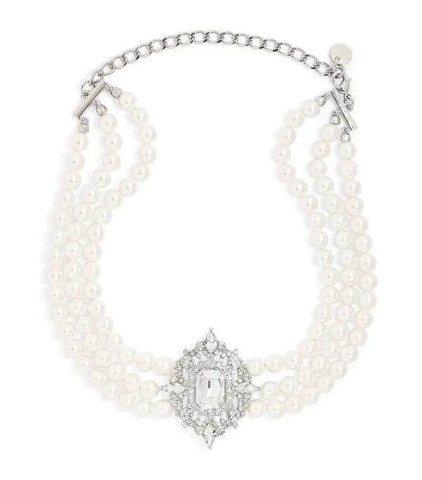 SELF-PORTRAIT Crystal And Faux Pearl Choker - White