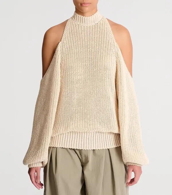 Balmain Cotton High-neck Cutout Sweater - Beige
