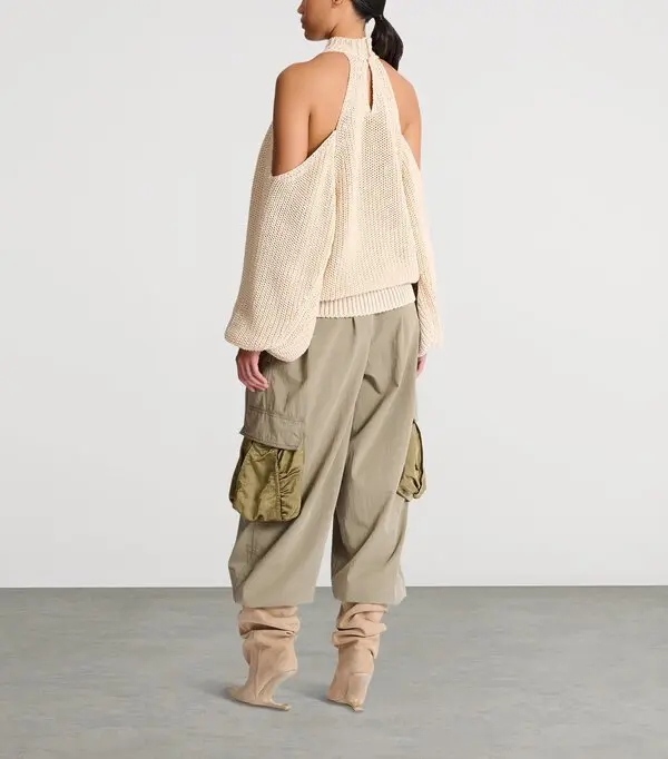 Balmain Cotton High-neck Cutout Sweater - Beige