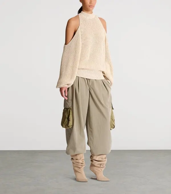 Balmain Cotton High-neck Cutout Sweater - Beige