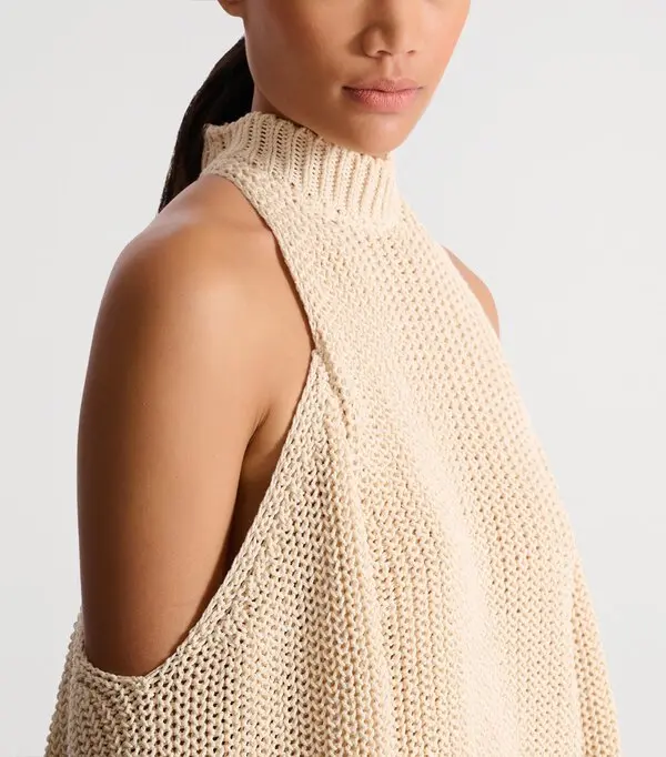 Balmain Cotton High-neck Cutout Sweater - Beige
