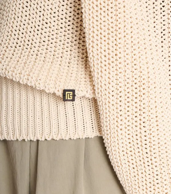 Balmain Cotton High-neck Cutout Sweater - Beige