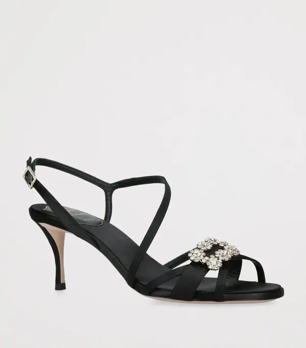 ROGER VIVIER Mini Flower Strass Heeled Sandals - Black