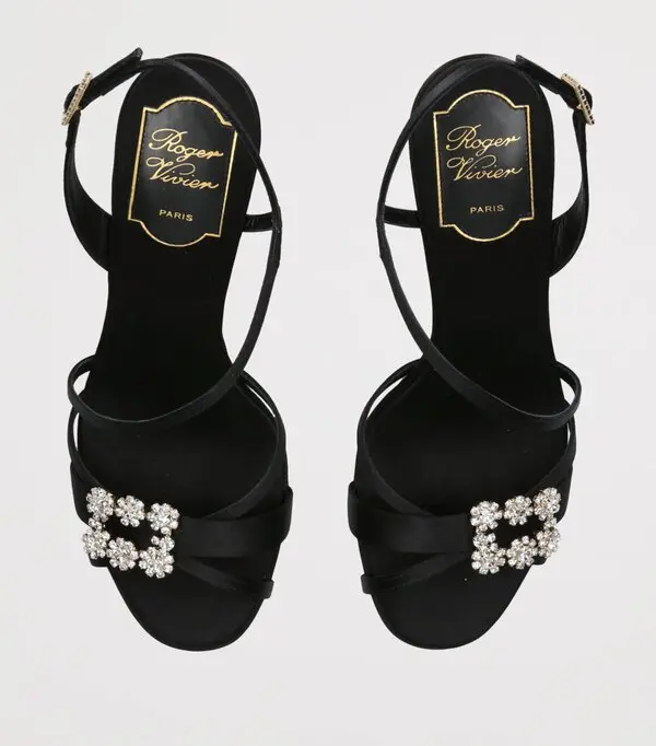 ROGER VIVIER Mini Flower Strass Heeled Sandals - Black