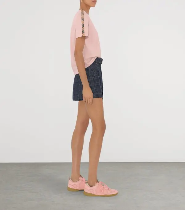 Burberry Cotton T-shirt With Check Trim - Pink