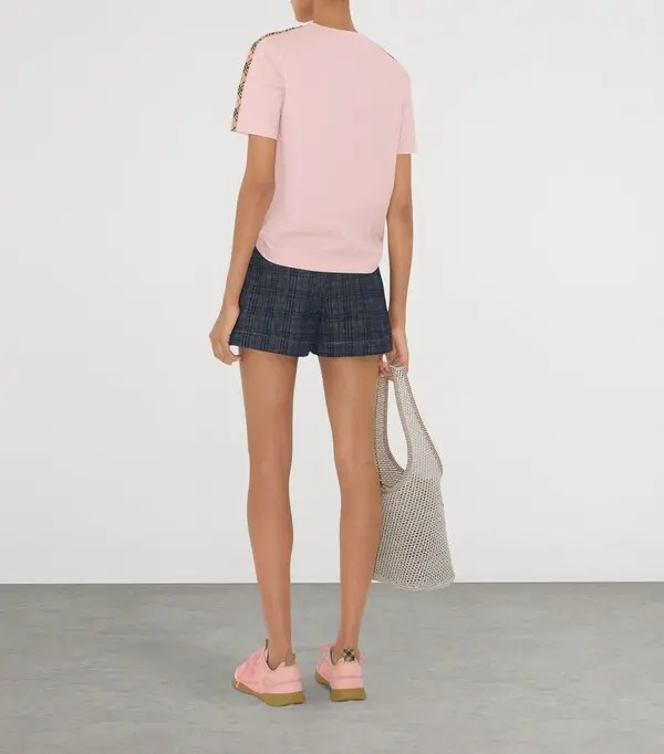 Burberry Cotton T-shirt With Check Trim - Pink