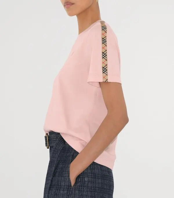 Burberry Cotton T-shirt With Check Trim - Pink