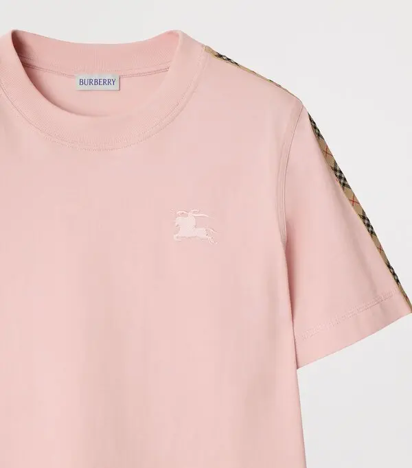 Burberry Cotton T-shirt With Check Trim - Pink