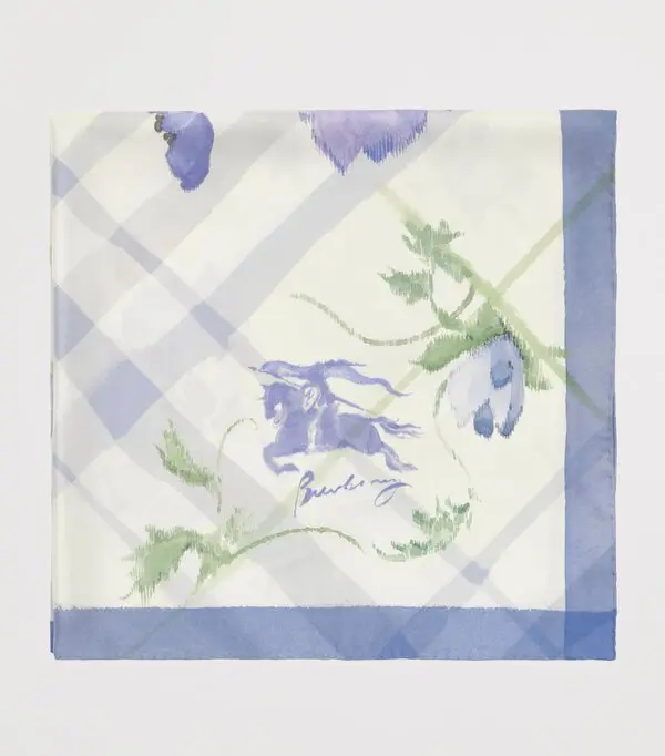 Burberry Silk Watercolour Check Scarf - Blue