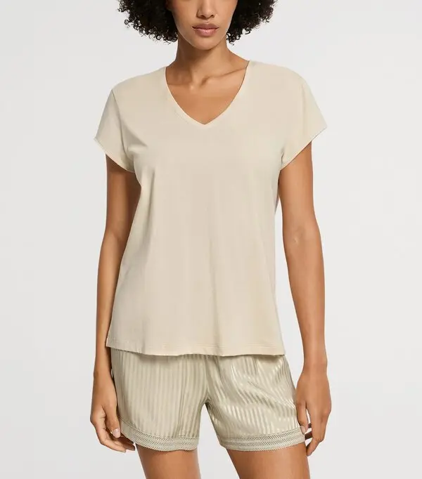 Hanro Organic Cotton V-neck T-shirt - Beige