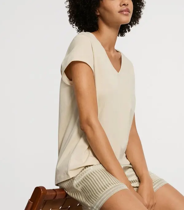 Hanro Organic Cotton V-neck T-shirt - Beige
