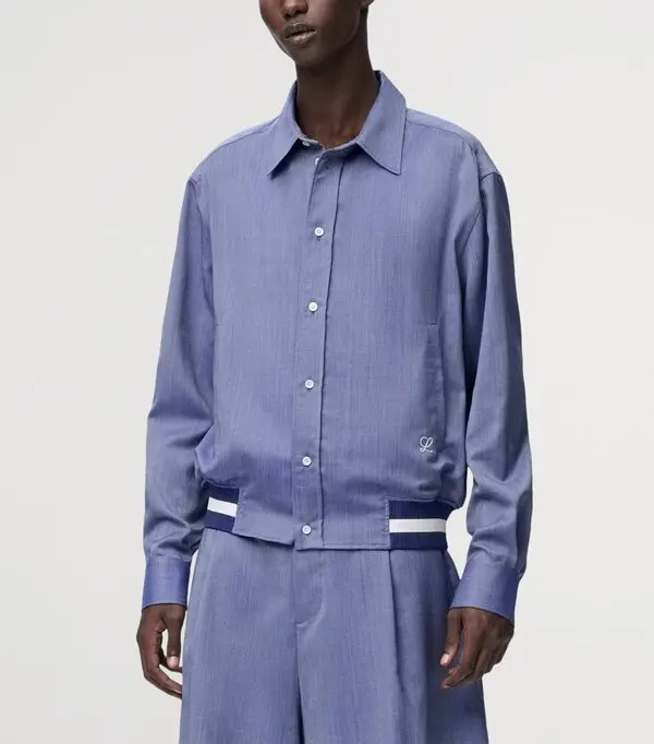 Loewe Wool-blend Shirt Jacket With Stripe Trim - Blue