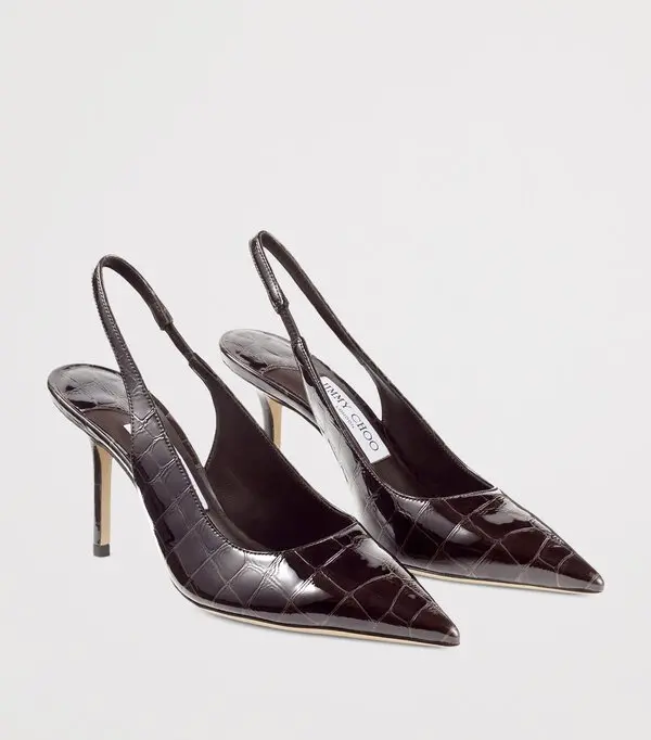 JIMMY CHOO Love 85 Croc-embossed Slingback Pumps - Brown